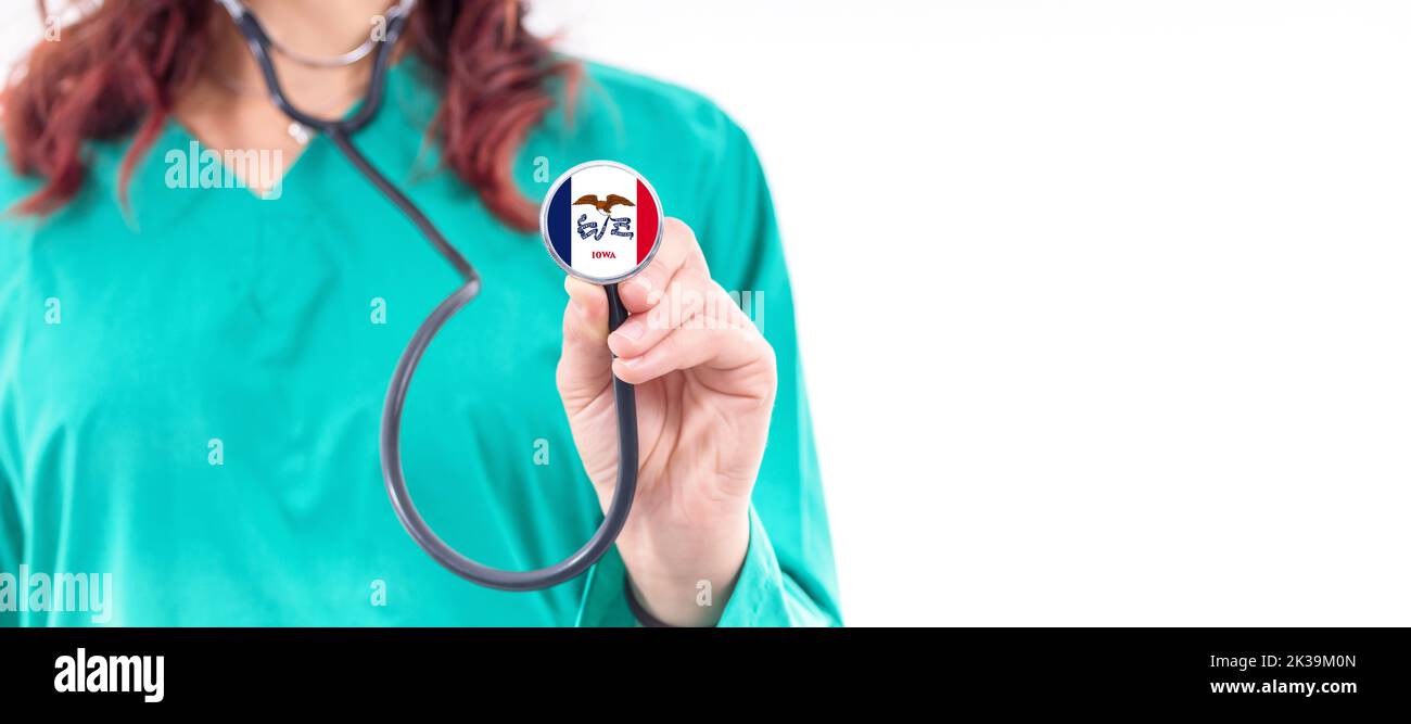 Iowa national healthcare system, Iowa female doctor with stethoscope ...