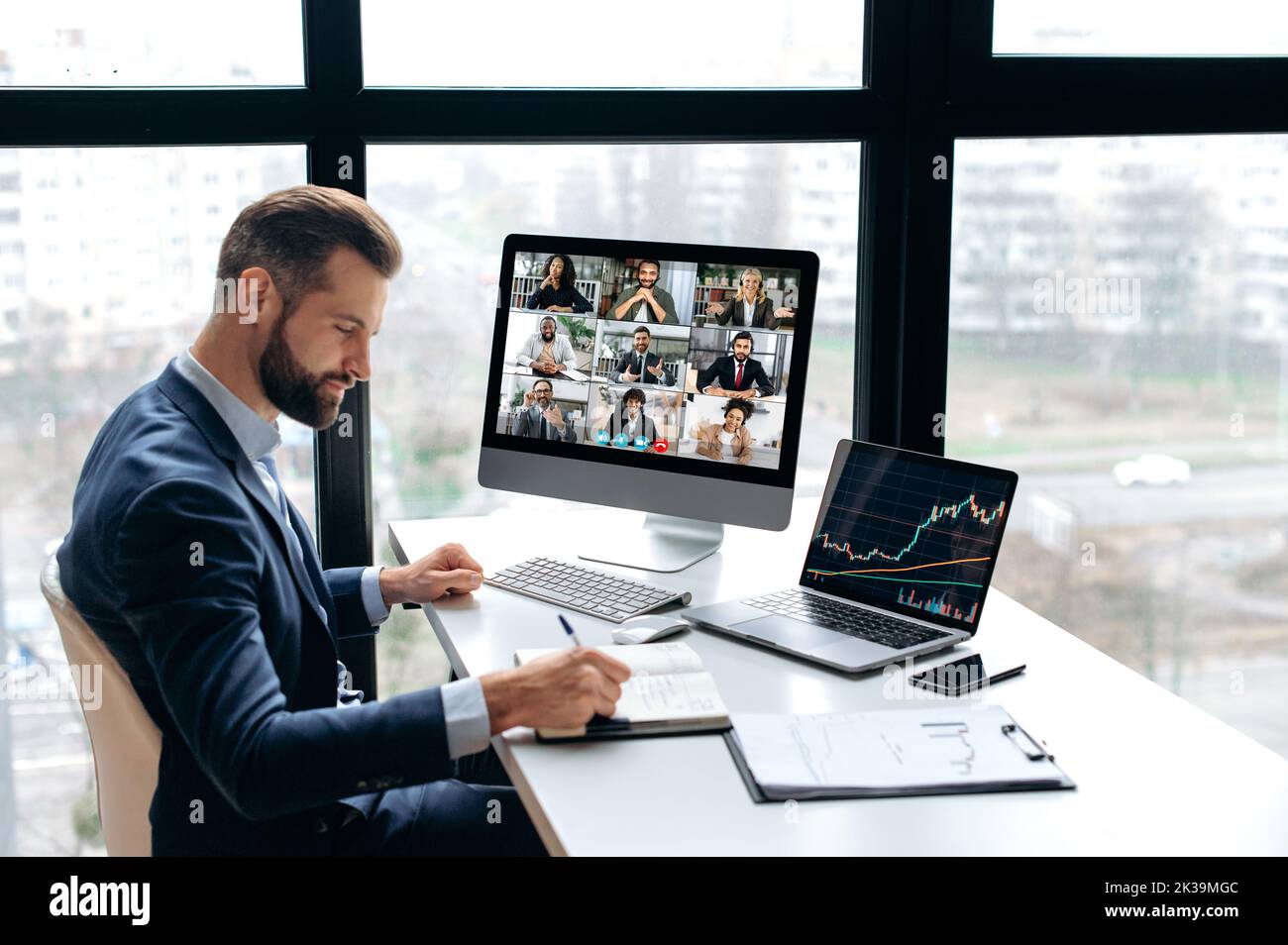 Positive smart successful caucasian male trader, stock investor ...