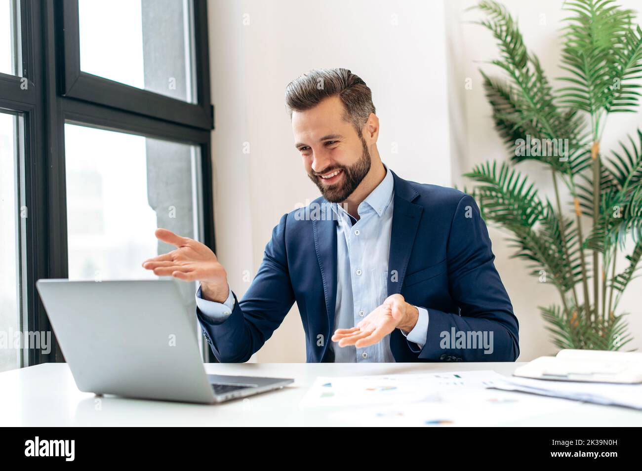 Confident positive caucasian businessman, employee or executive manager ...