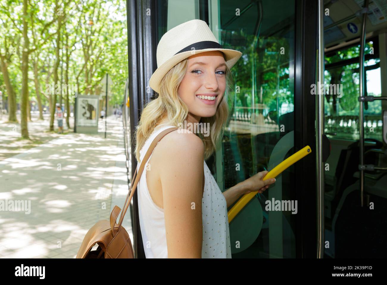 Girl climbing bus hi-res stock photography and images - Alamy