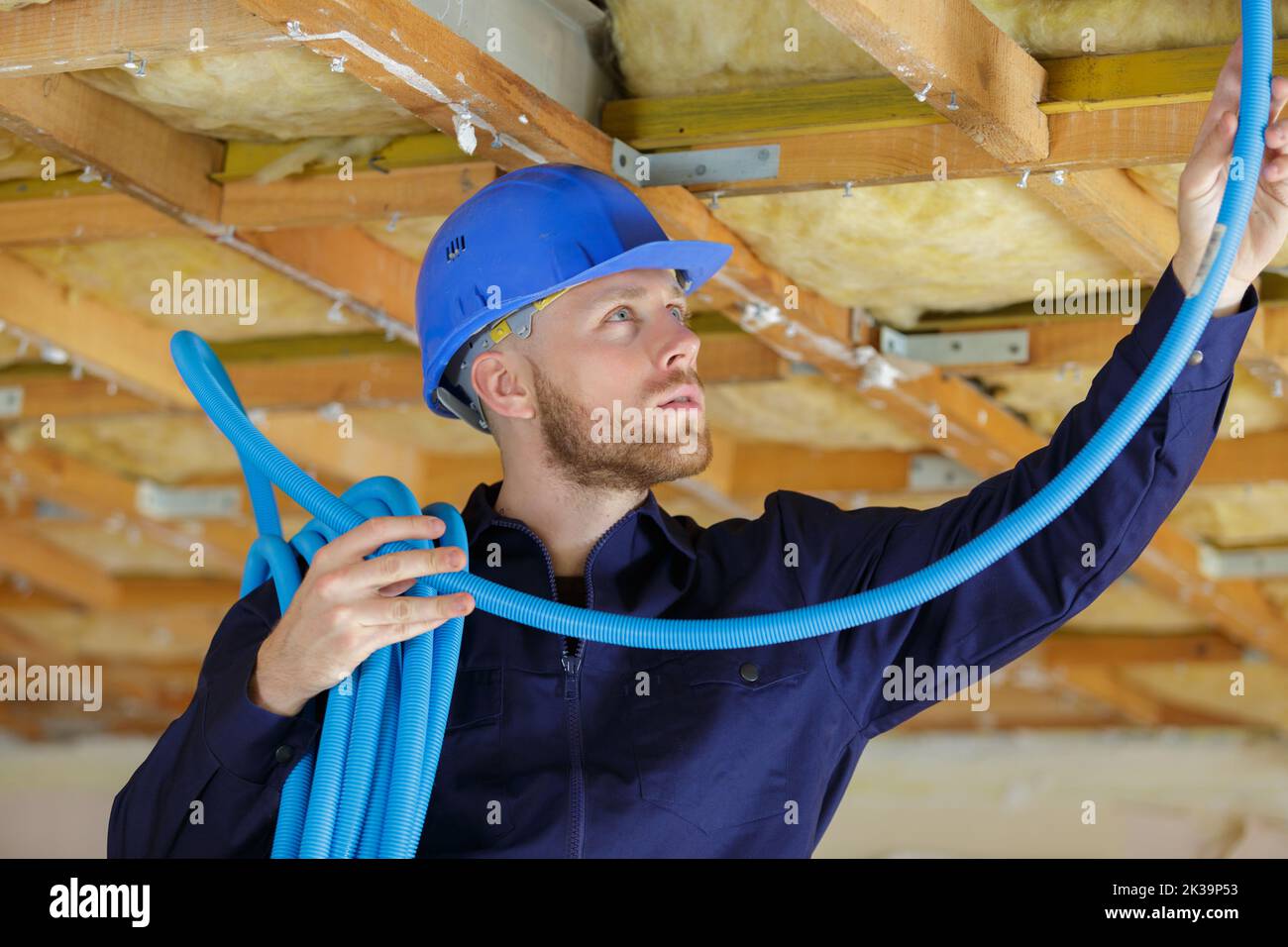 electrical renovation work wiring in pipe ceiling Stock Photo - Alamy