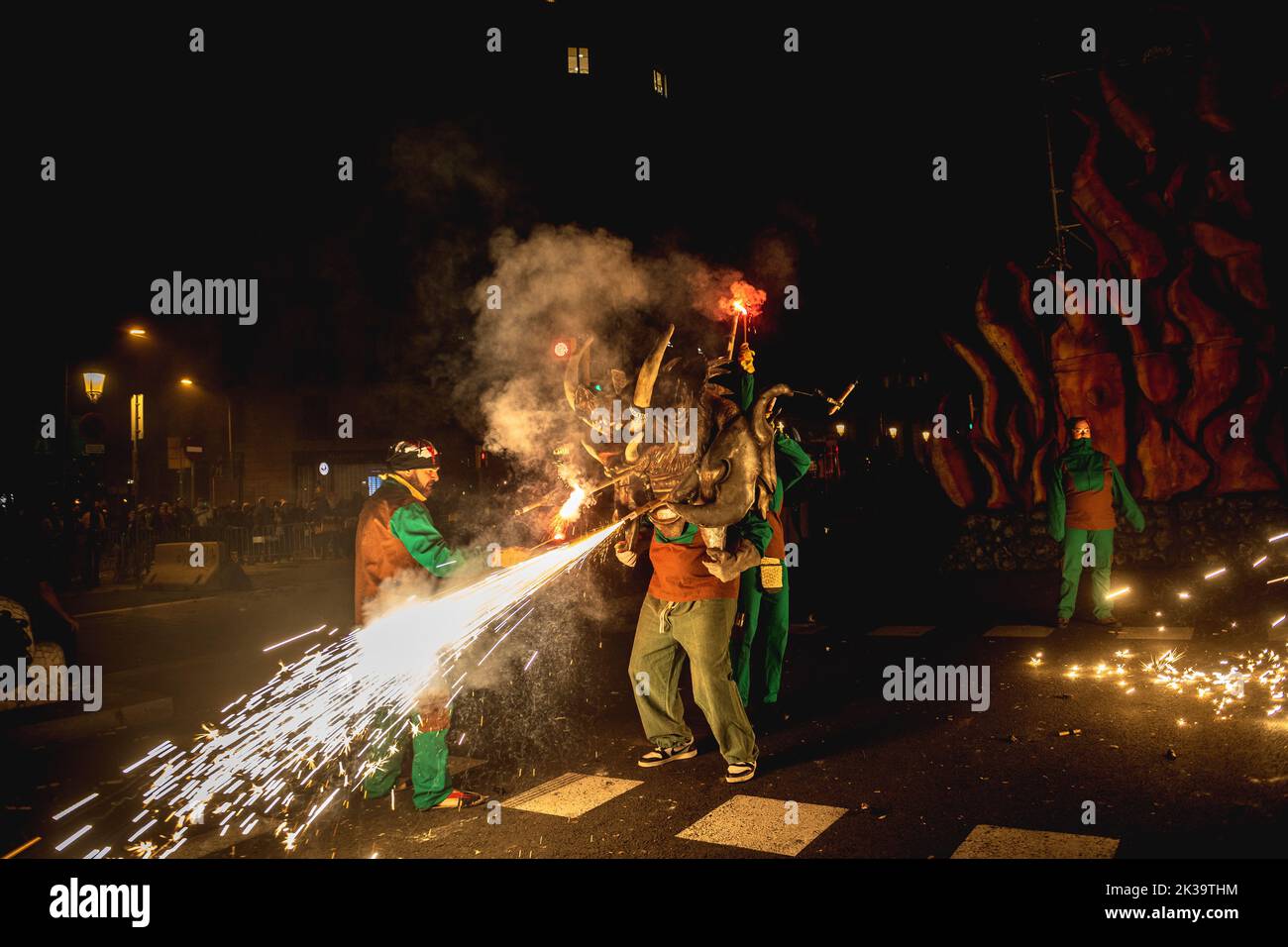 Barcelona, Spain. 25th Sep, 2022. A fire beast sets off his fire ...