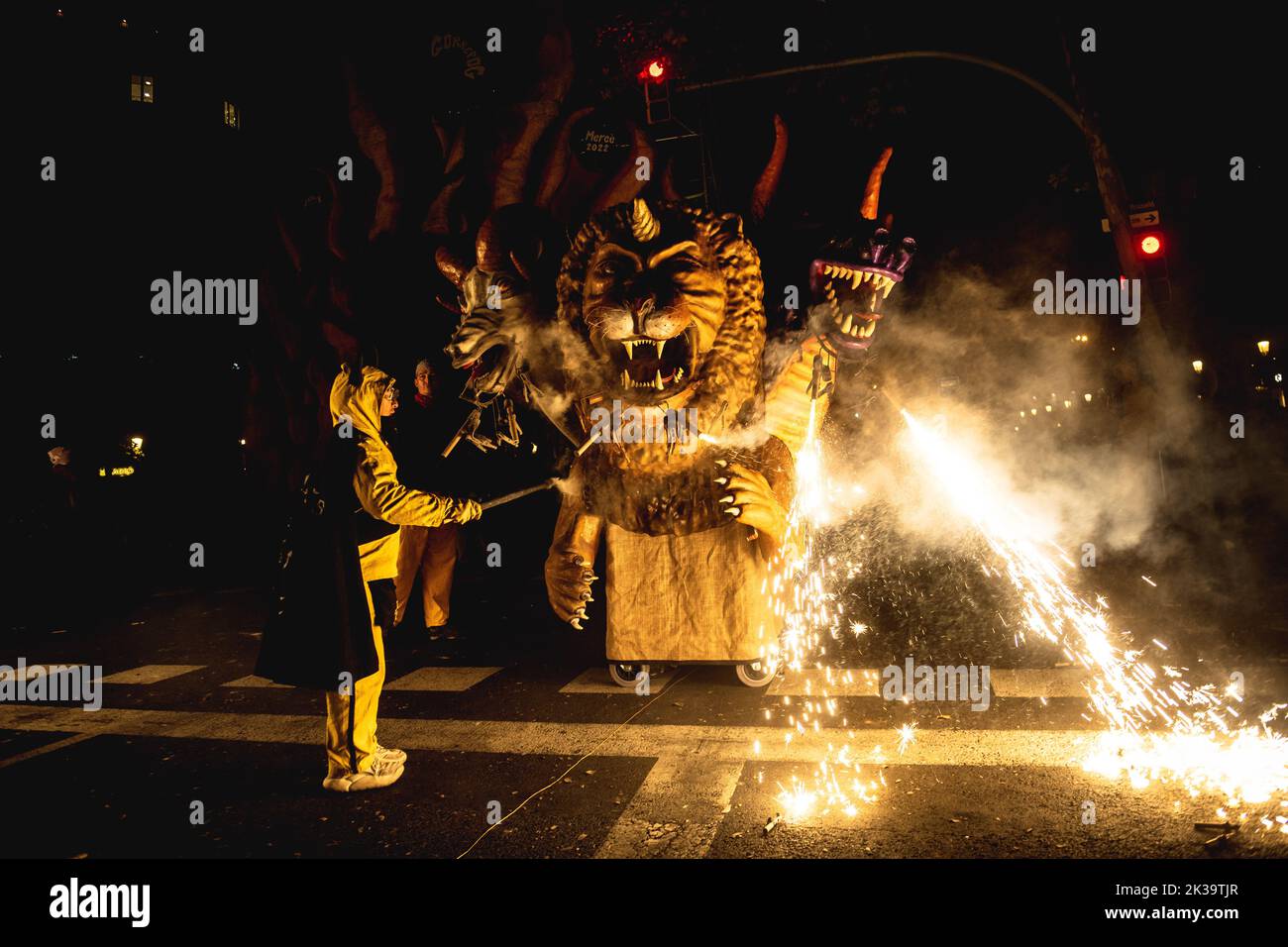Barcelona, Spain. 25th Sep, 2022. A fire beast gets his stick mounted ...