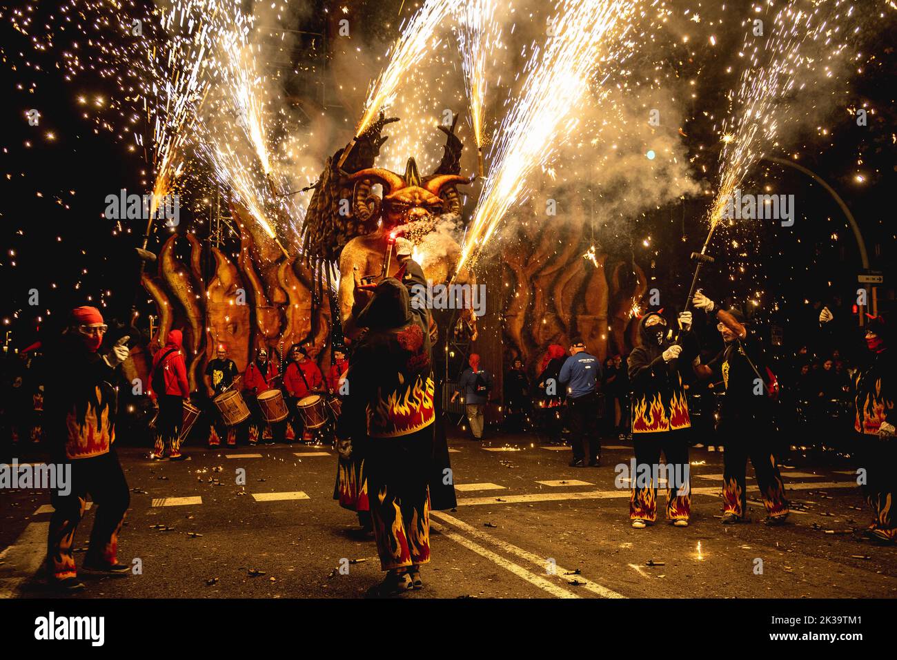 Barcelona, Spain. 25th Sep, 2022. A fire beast sets off his fire ...