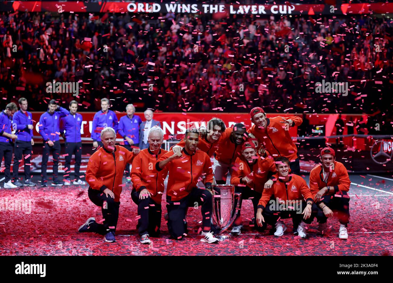 London, Britain. 26th Sep, 2022. Team World pose with the trophy after ...