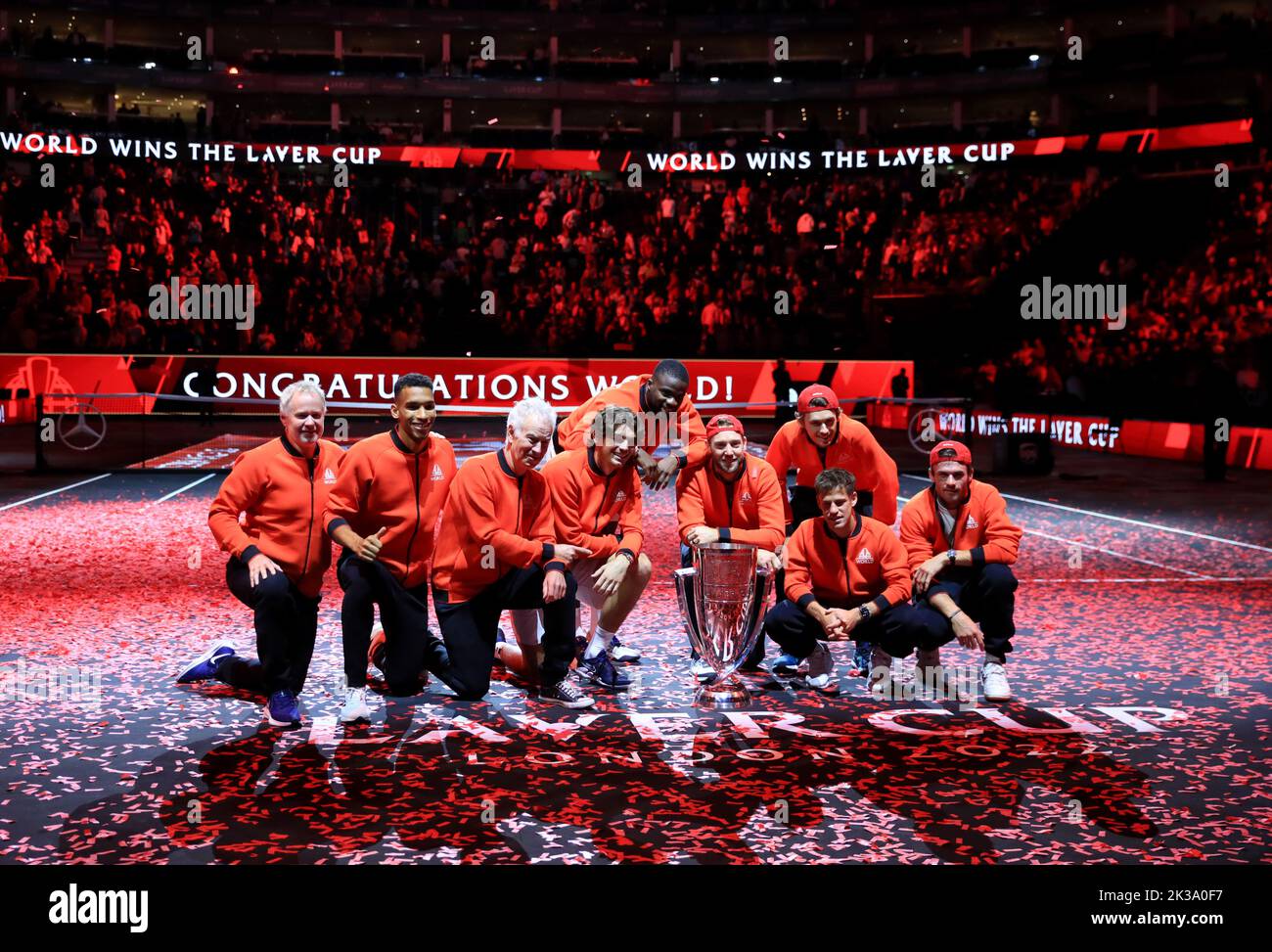 London, Britain. 26th Sep, 2022. Team World pose with the trophy after ...