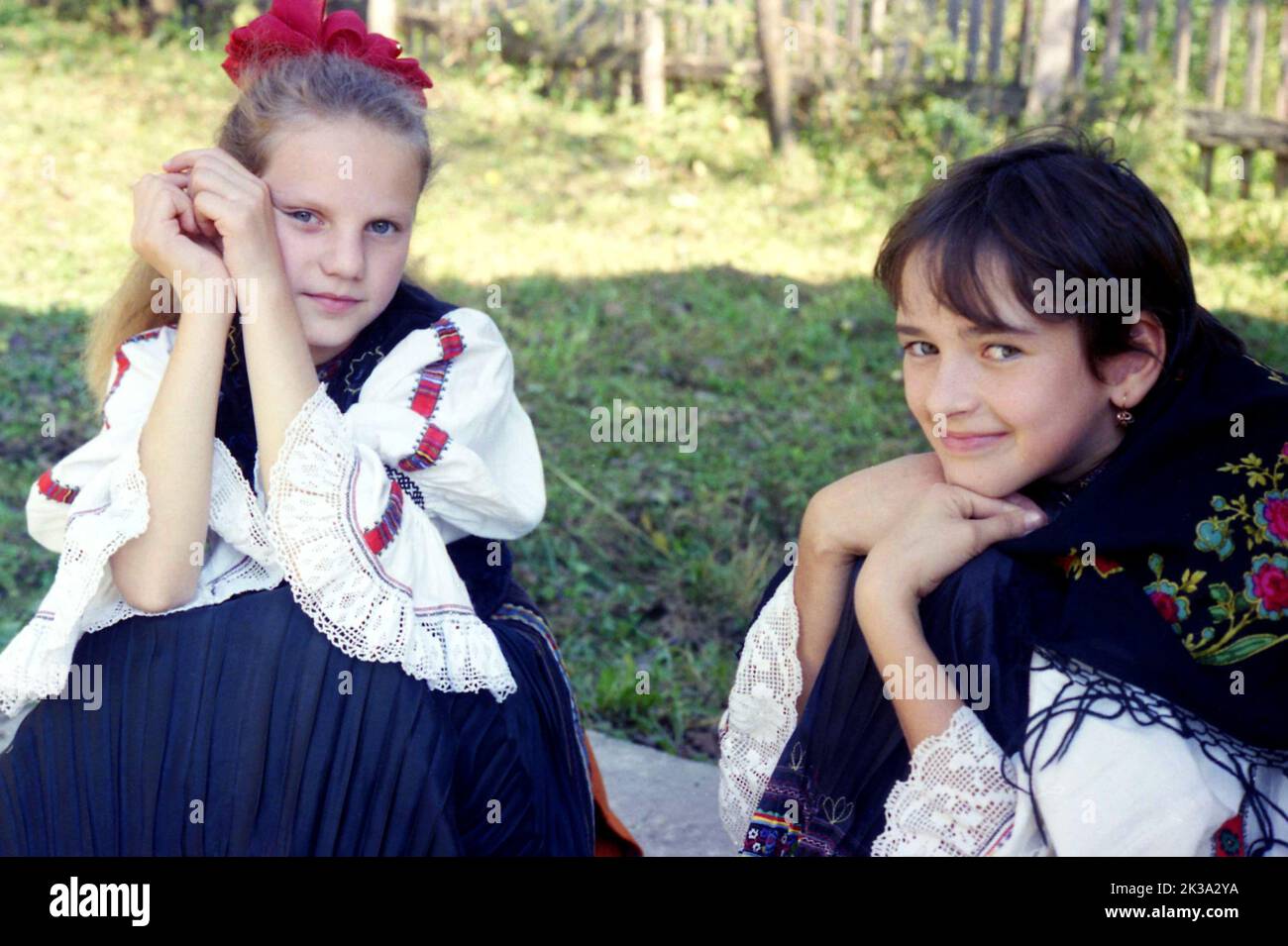 Poșaga, Alba County, Romania, approx. 1999. Young girls wearing ...