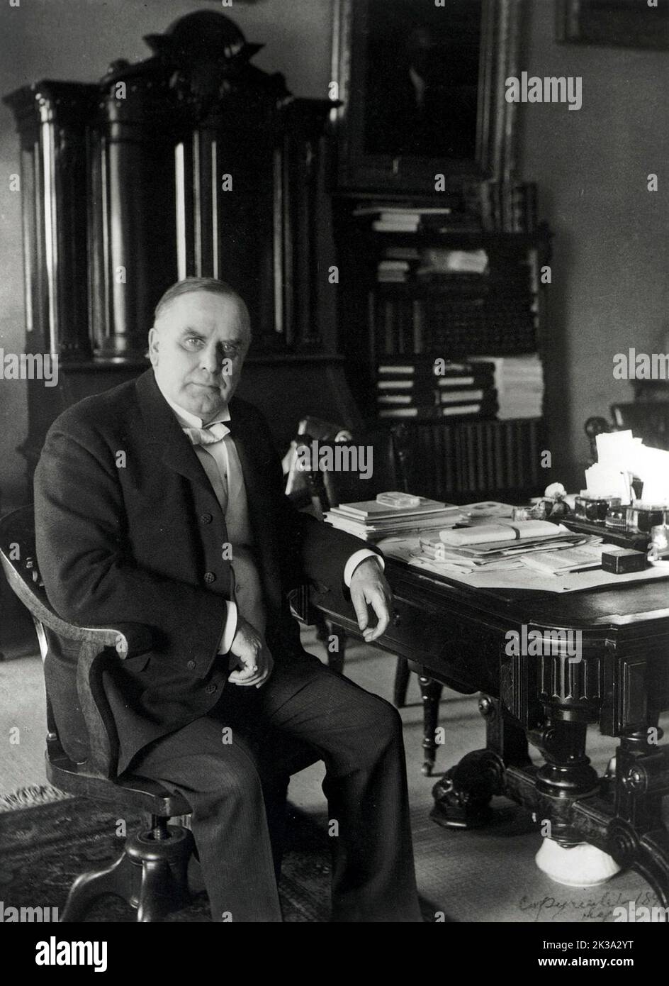 A portrait of US President William McKinley at his desk in the Treaty ...