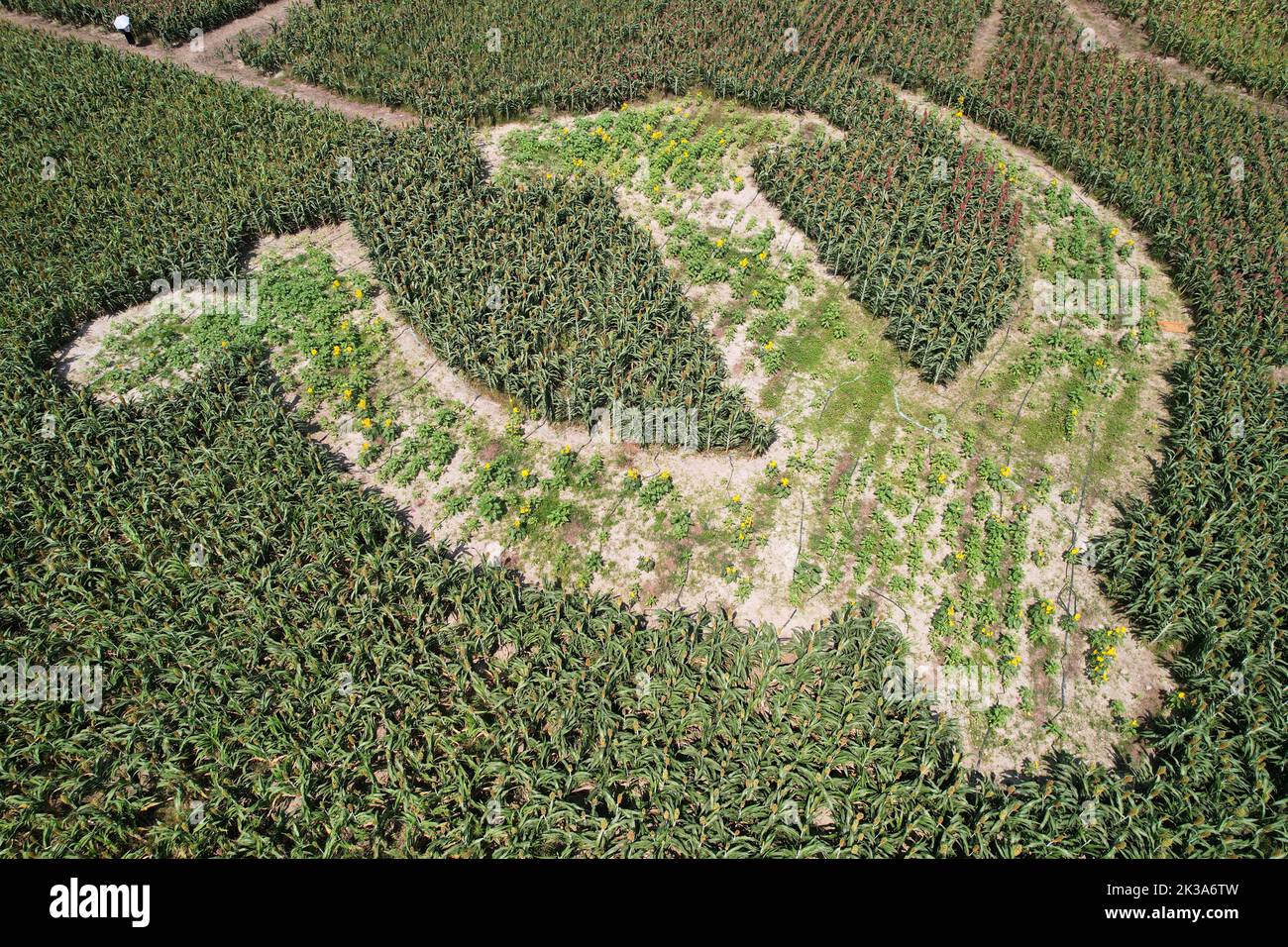 HANGZHOU, CHINA - SEPTEMBER 26, 2022 - An aerial view shows a "Welcome ...
