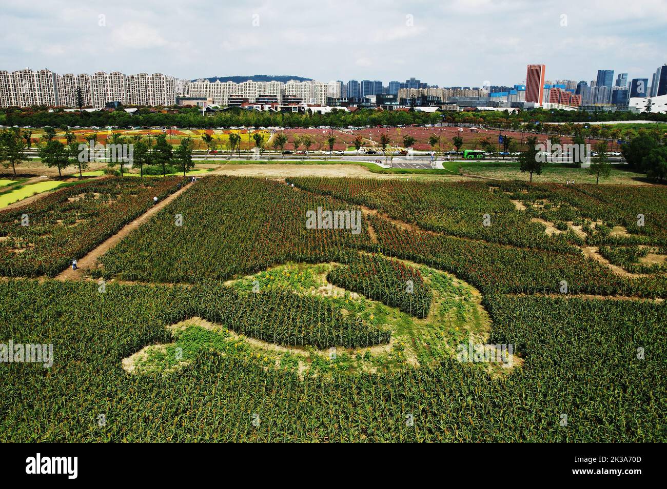 HANGZHOU, CHINA - SEPTEMBER 26, 2022 - An aerial view shows a "Welcome ...