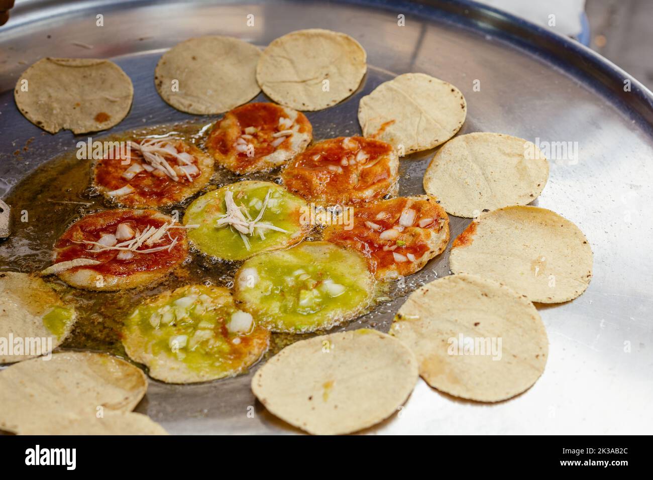 Preparation of chalupas poblanas, Mexican food Puebla Mexico Stock ...