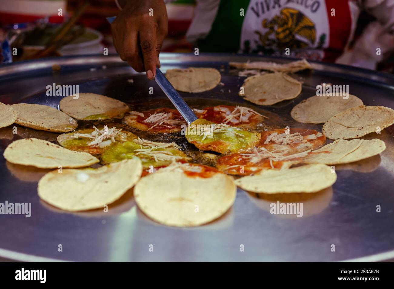 Preparation of chalupas poblanas, Mexican food Puebla Mexico Stock ...