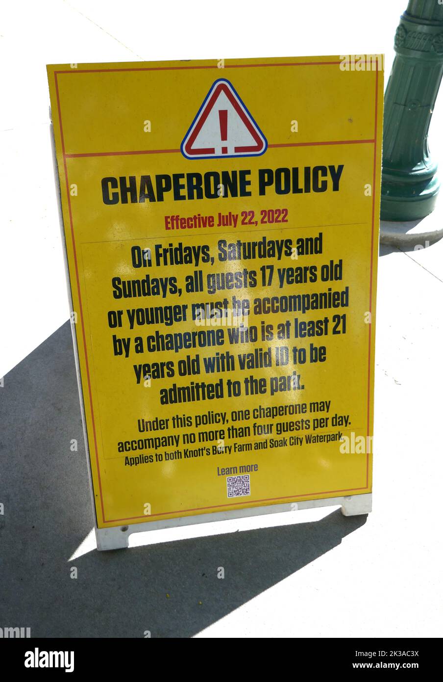 Buena Park, California, USA 22nd September 2022 Chaperone Policy Sign ...