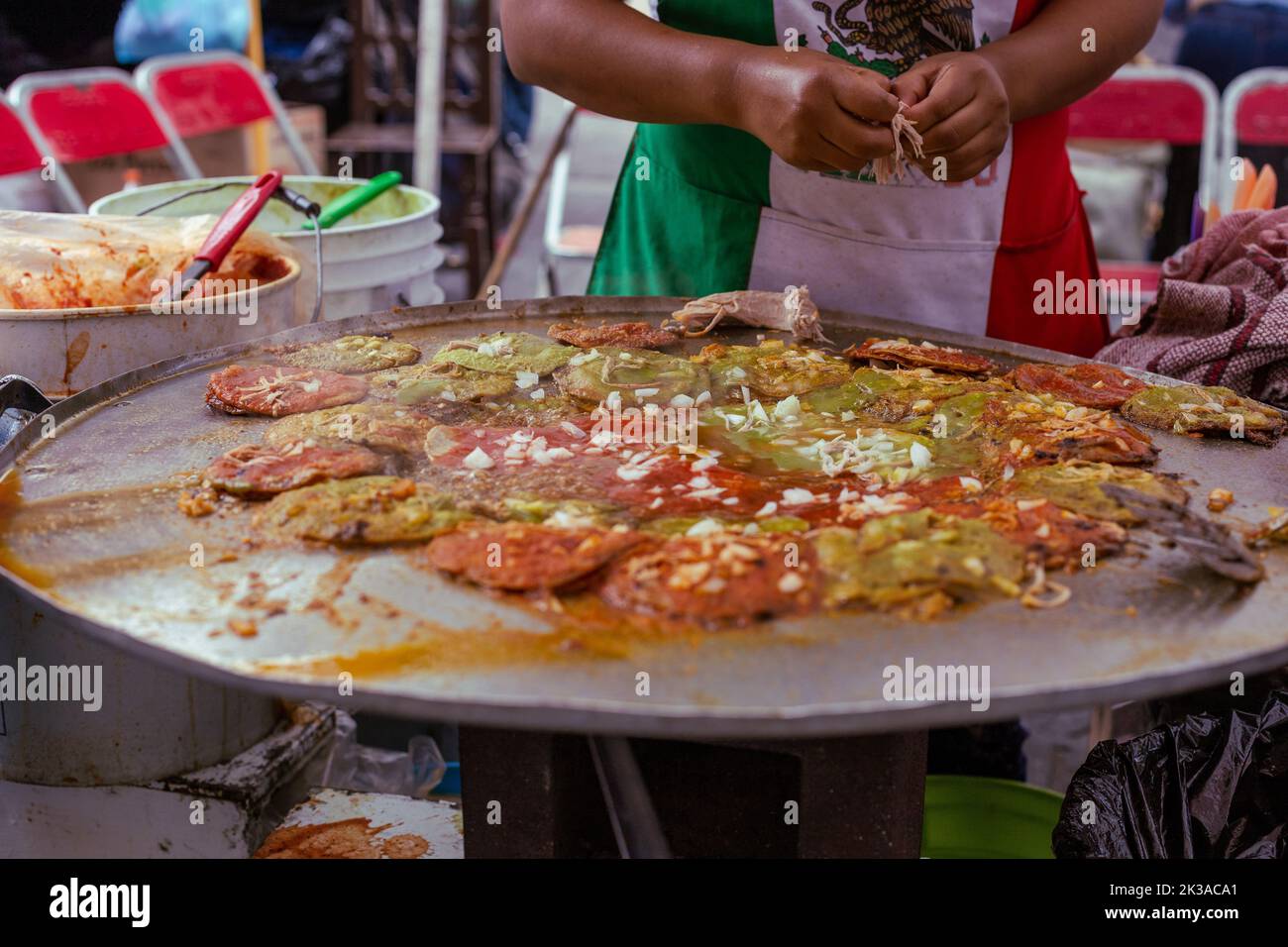 Preparation of chalupas poblanas, Mexican food Puebla Mexico Stock ...