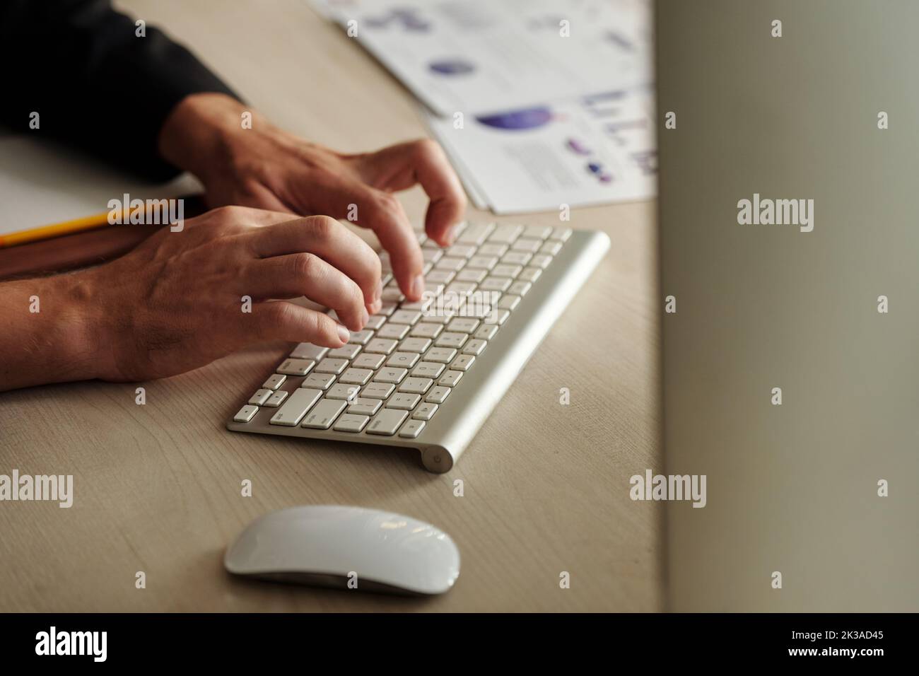 Hands of entrepreneur typing on keyboard at his office desk Stock Photo ...