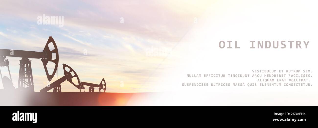 Oil-related banner template. Oil rig at sunset. Banner for site. Oil ...