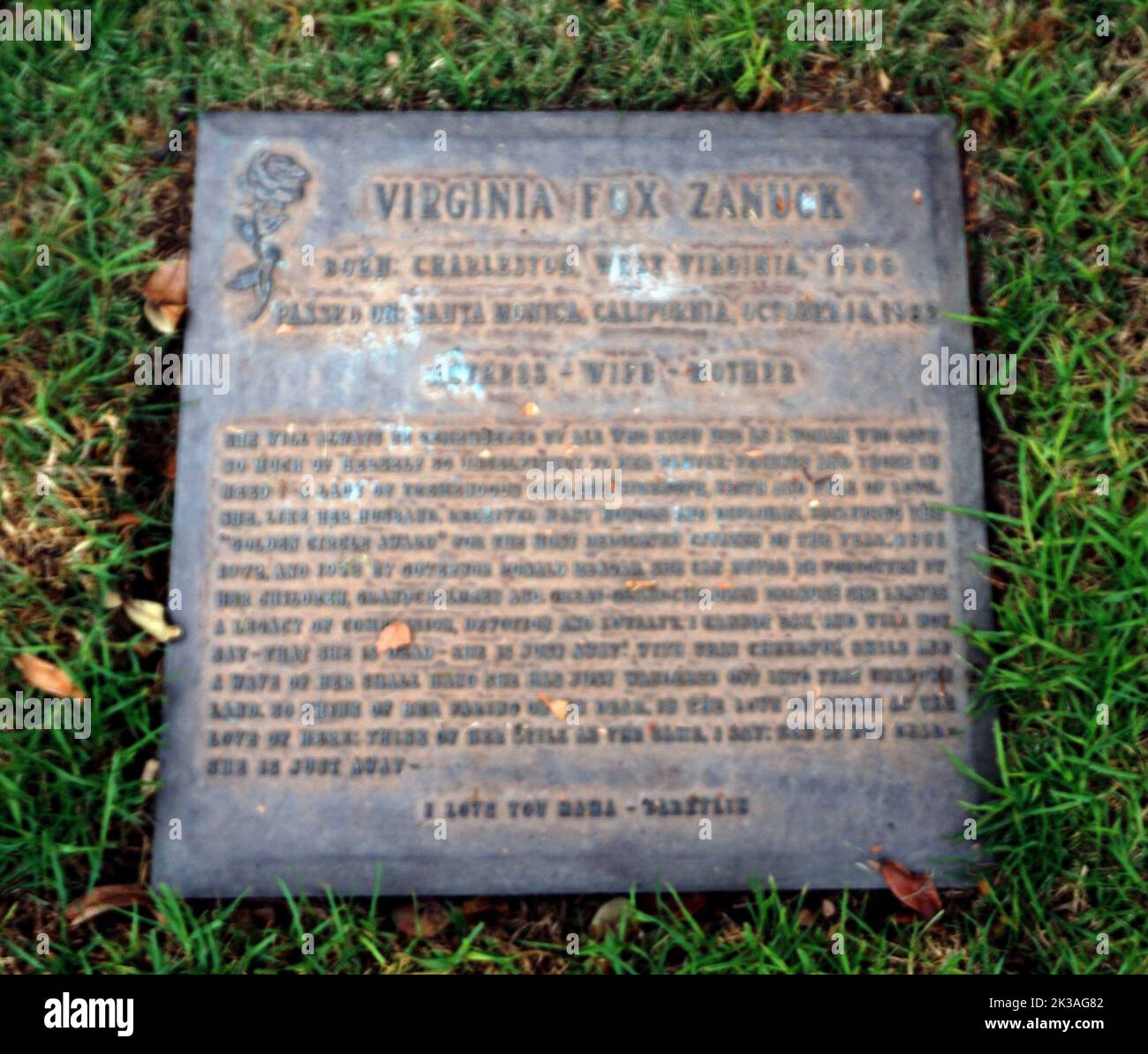 Virginia Zanuck gravesite at Westwood Village Memorial Park & Mortuary ...