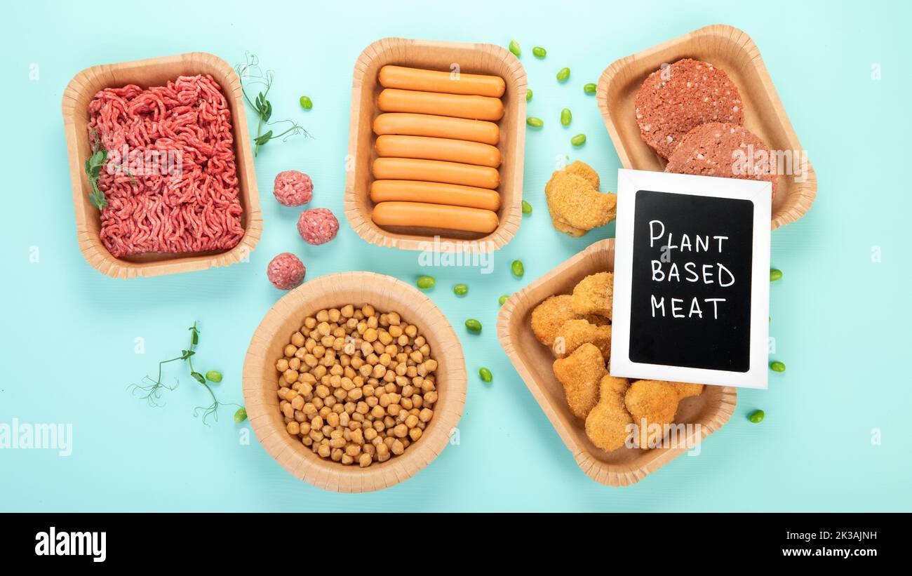 Variety of plant based meat. Plant based vegetarian alternative meat ...
