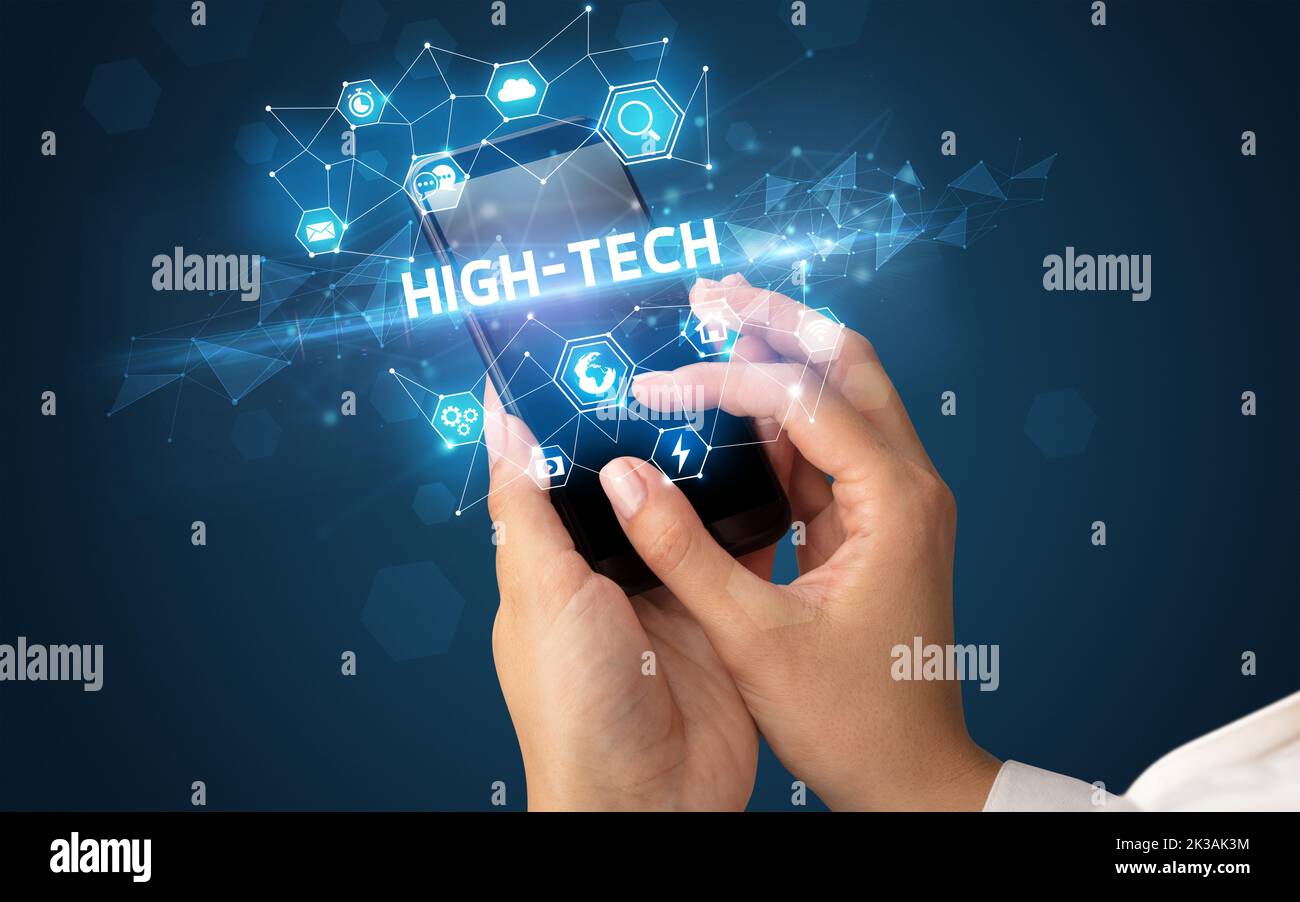 Hand using smartphone with technology concept Stock Photo - Alamy