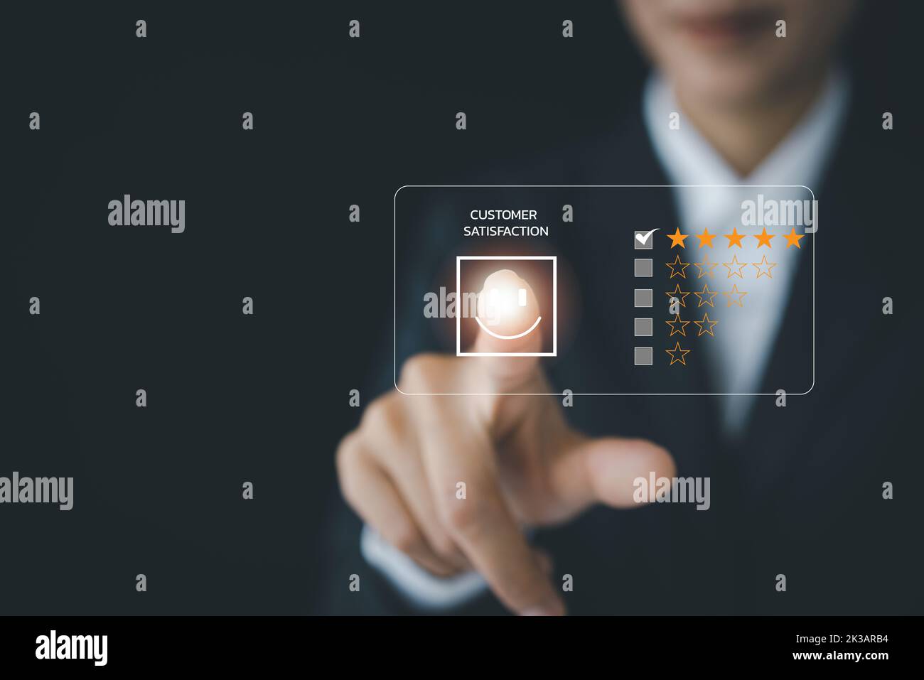 Customer Service Assessment Concept. Businessman's hand touches the ...