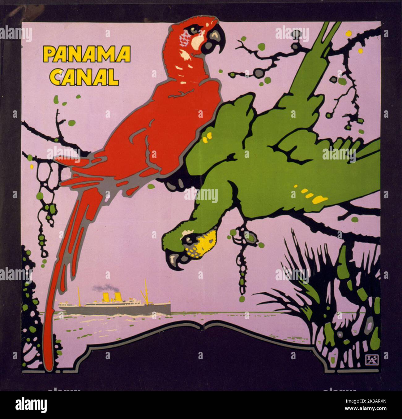 Colorful vintage travel poster ca 1913 promoting the Panama Canal Stock ...