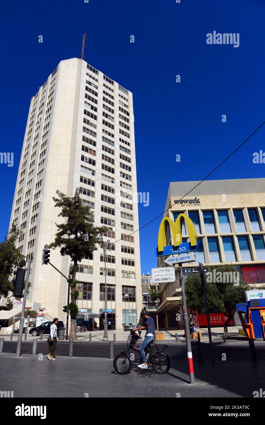 The iconic City Towe and the WeWork office in the center of Jerusalem ...