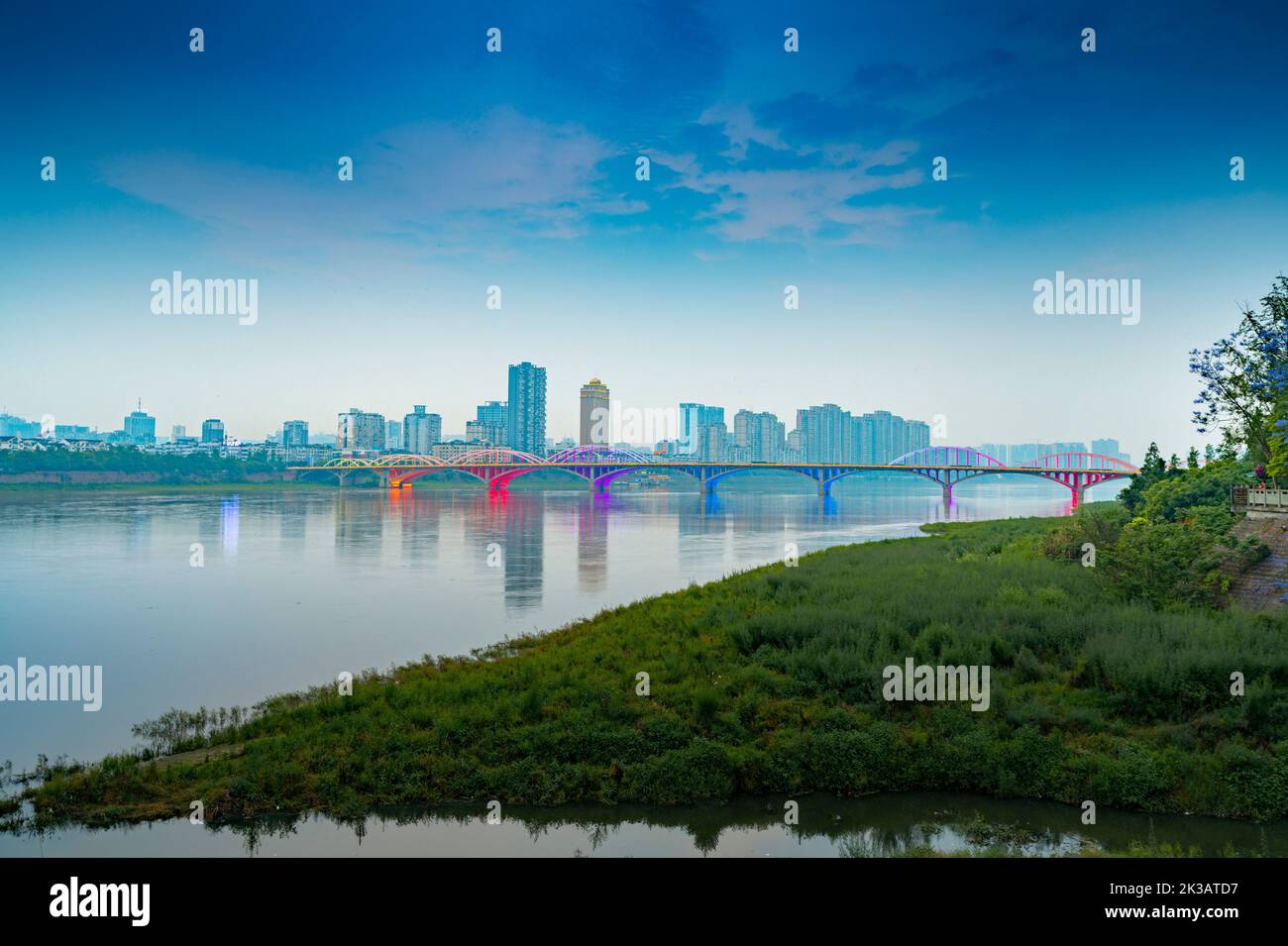 Night view of the city of Leshan, Sichuan Province, China Stock Photo ...