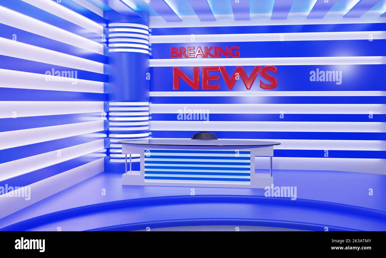 glass table and lcd background in the news studio room.3d rendering ...