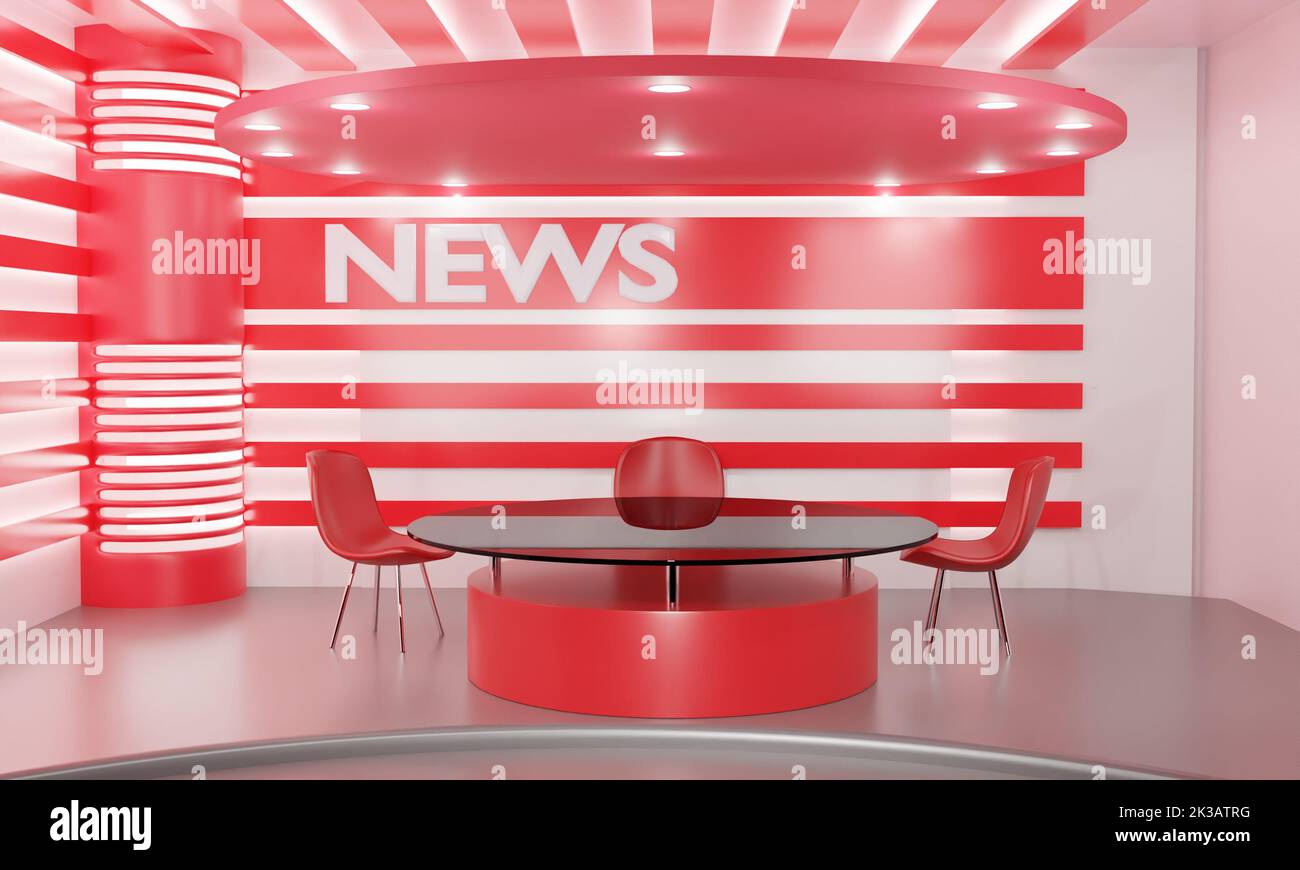 glass table and lcd background in the news studio room.3d rendering ...