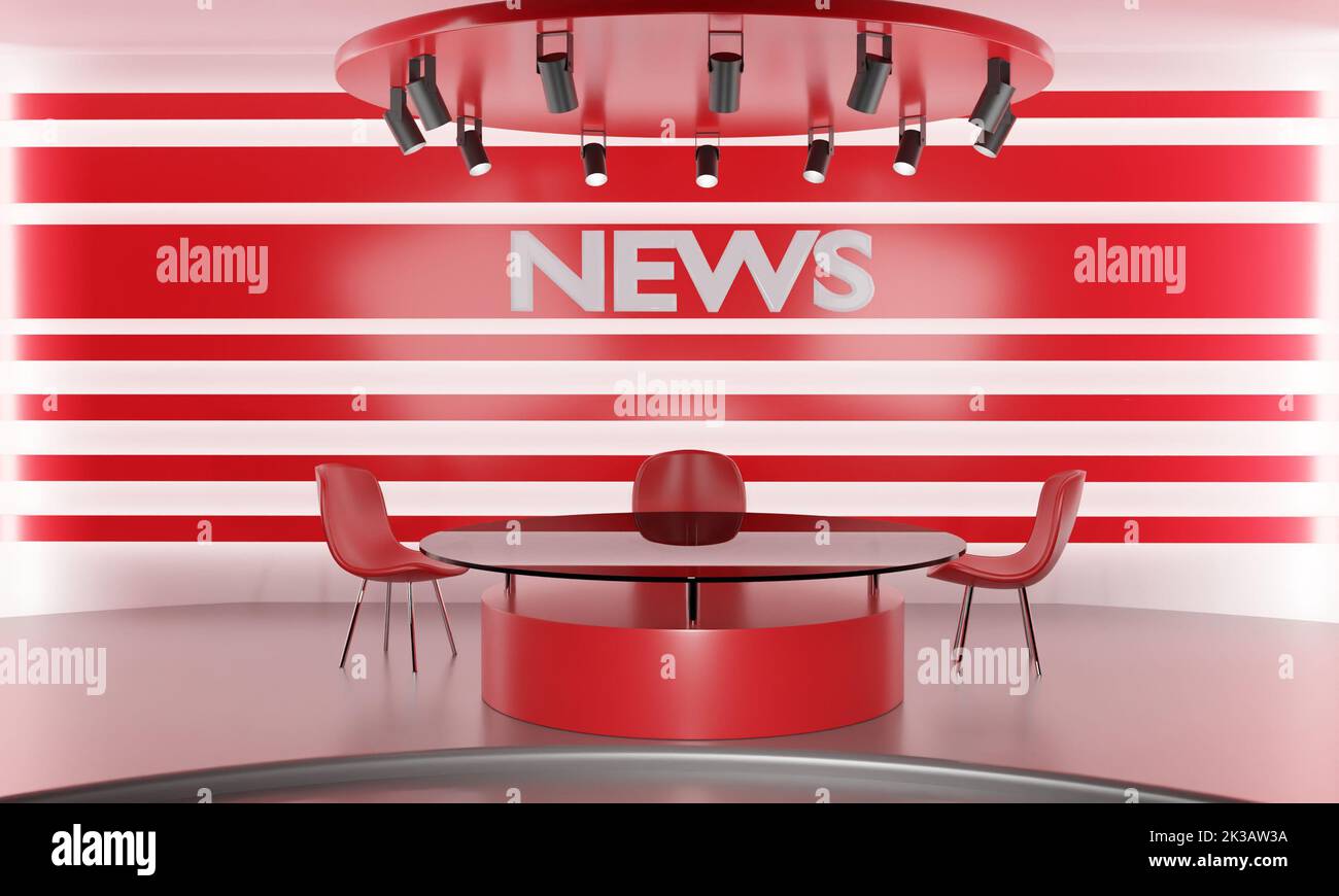glass table and lcd background in the news studio room.3d rendering ...
