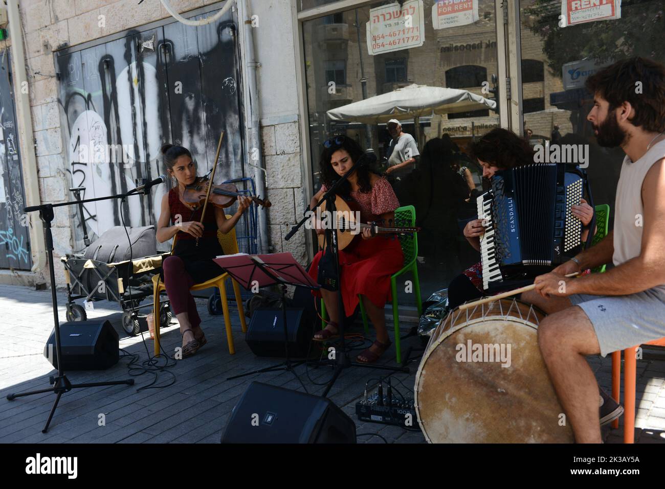 Street musicians performing in central Jerusalem, Israel Stock Photo ...
