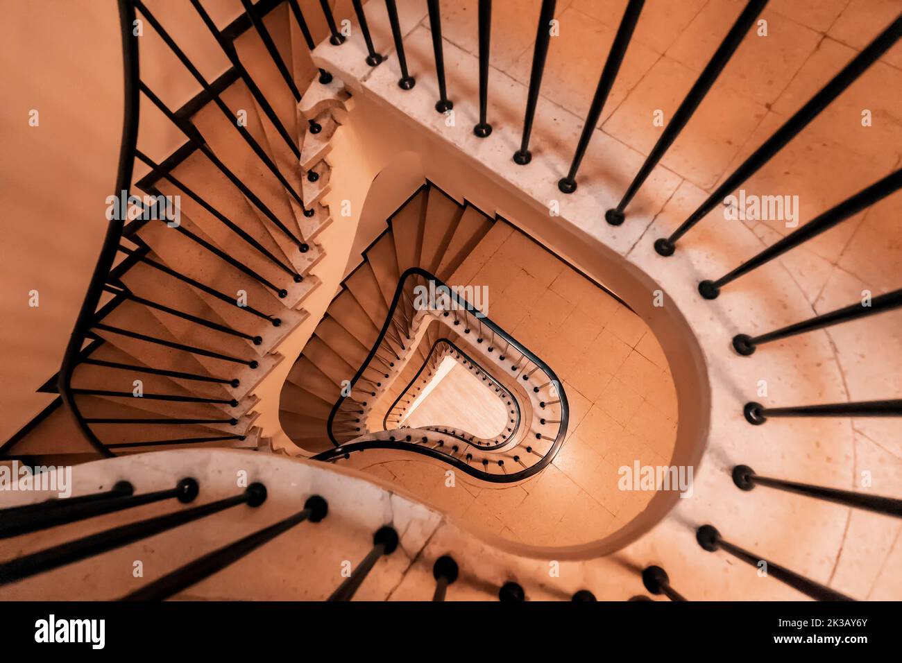 Geometric spiral pattern extending down the architectural elements of ...