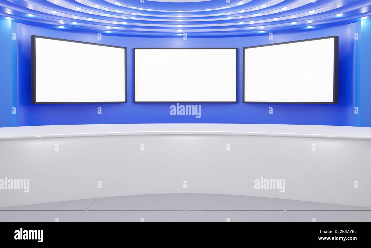 white table and lcd background in a news studio room.3d rendering Stock ...