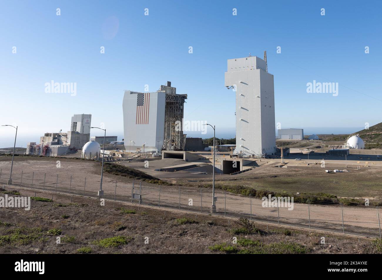 Sep 24, 2022; Lompoc, California, USA; The Delta IV Heavy sits inside of the Mobile Service ...