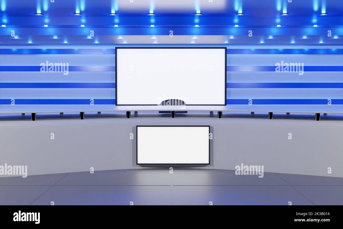 white table and lcd background in a news studio room.3d rendering Stock ...
