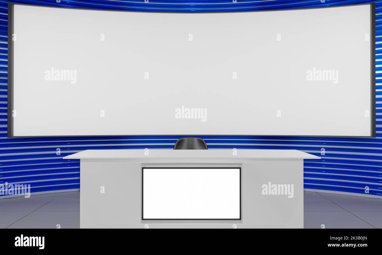 white table and lcd background in a news studio room.3d rendering Stock ...