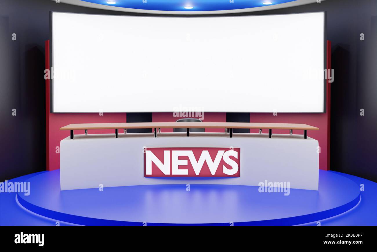 wood table and lcd background in a news studio room.3d rendering Stock ...