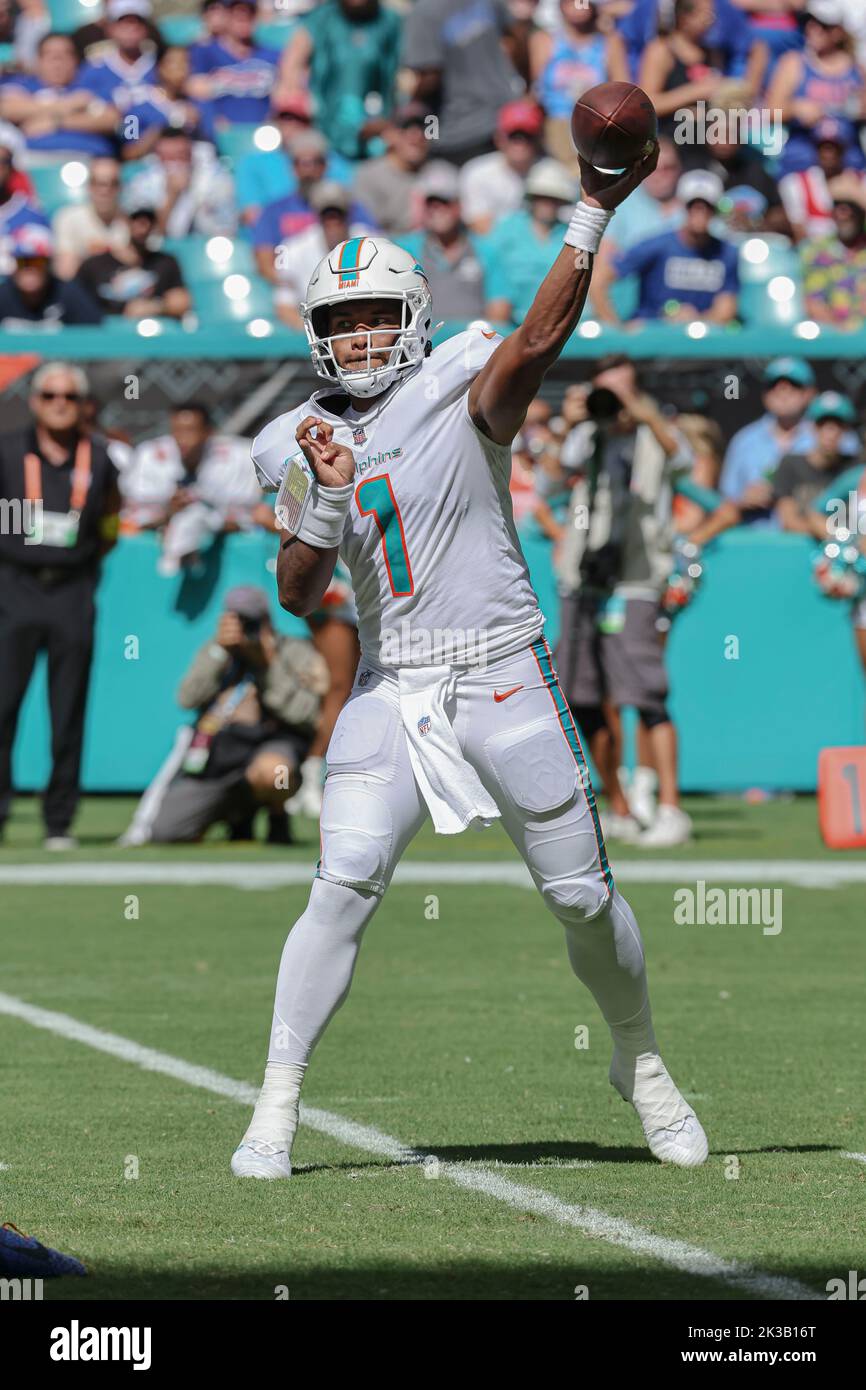 Sunday, September 25, 2022; Miami Gardens, FL USA; Miami Dolphins quarterback Tua Tagovailoa (1 ...