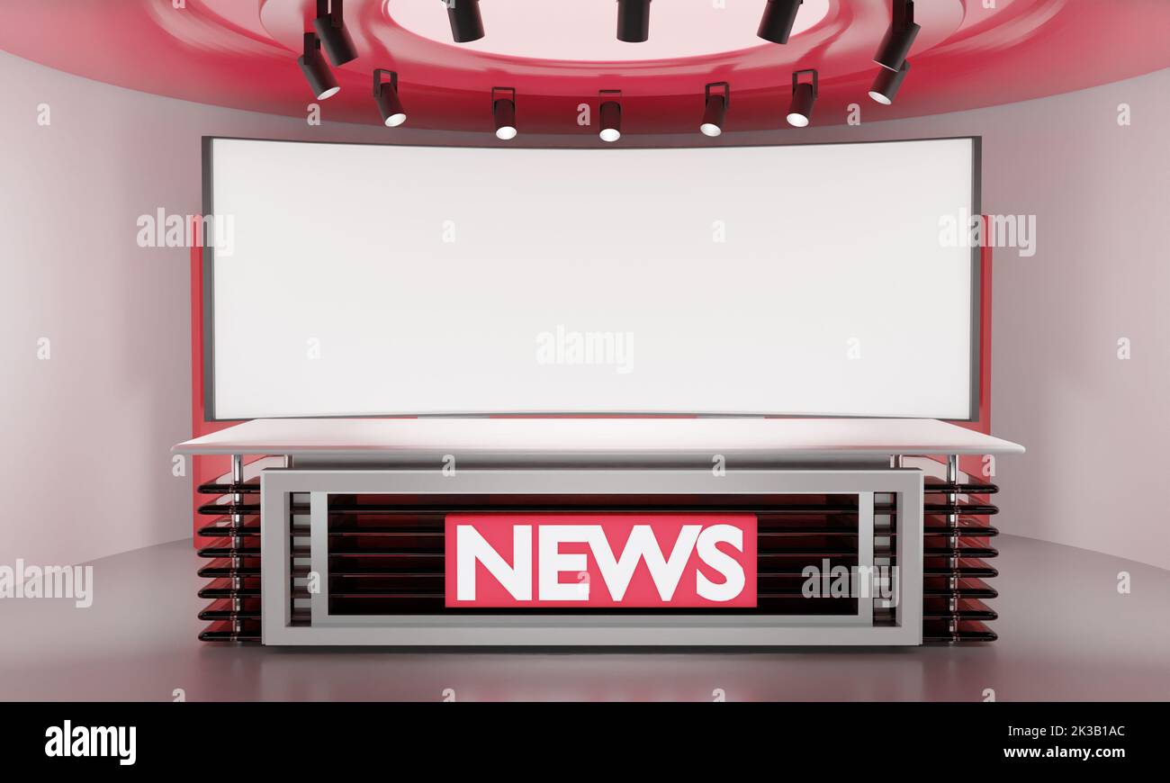 white table and lcd background in a news studio room.3d rendering Stock ...