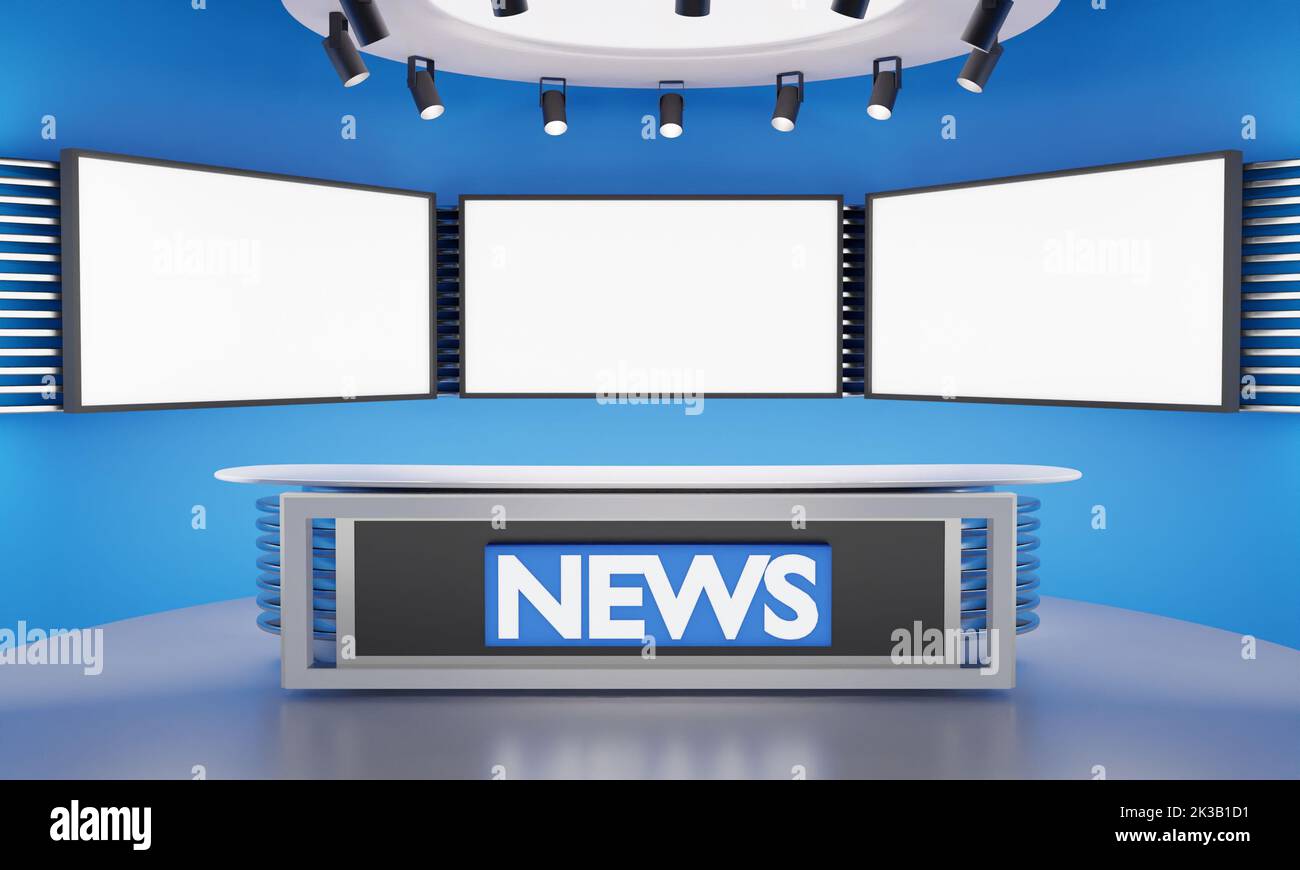 white table and lcd background in a news studio room.3d rendering Stock ...