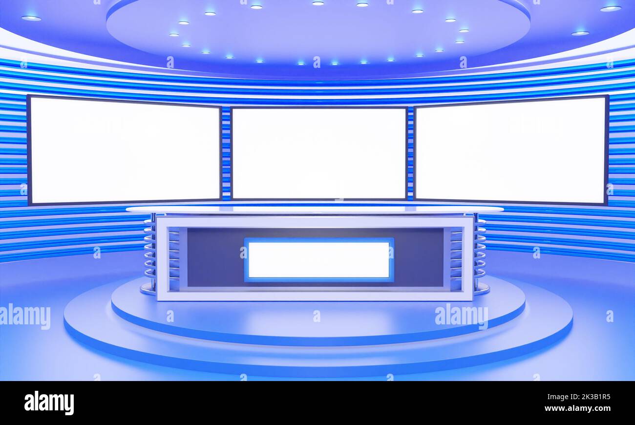 white table and lcd background in a news studio room.3d rendering Stock ...