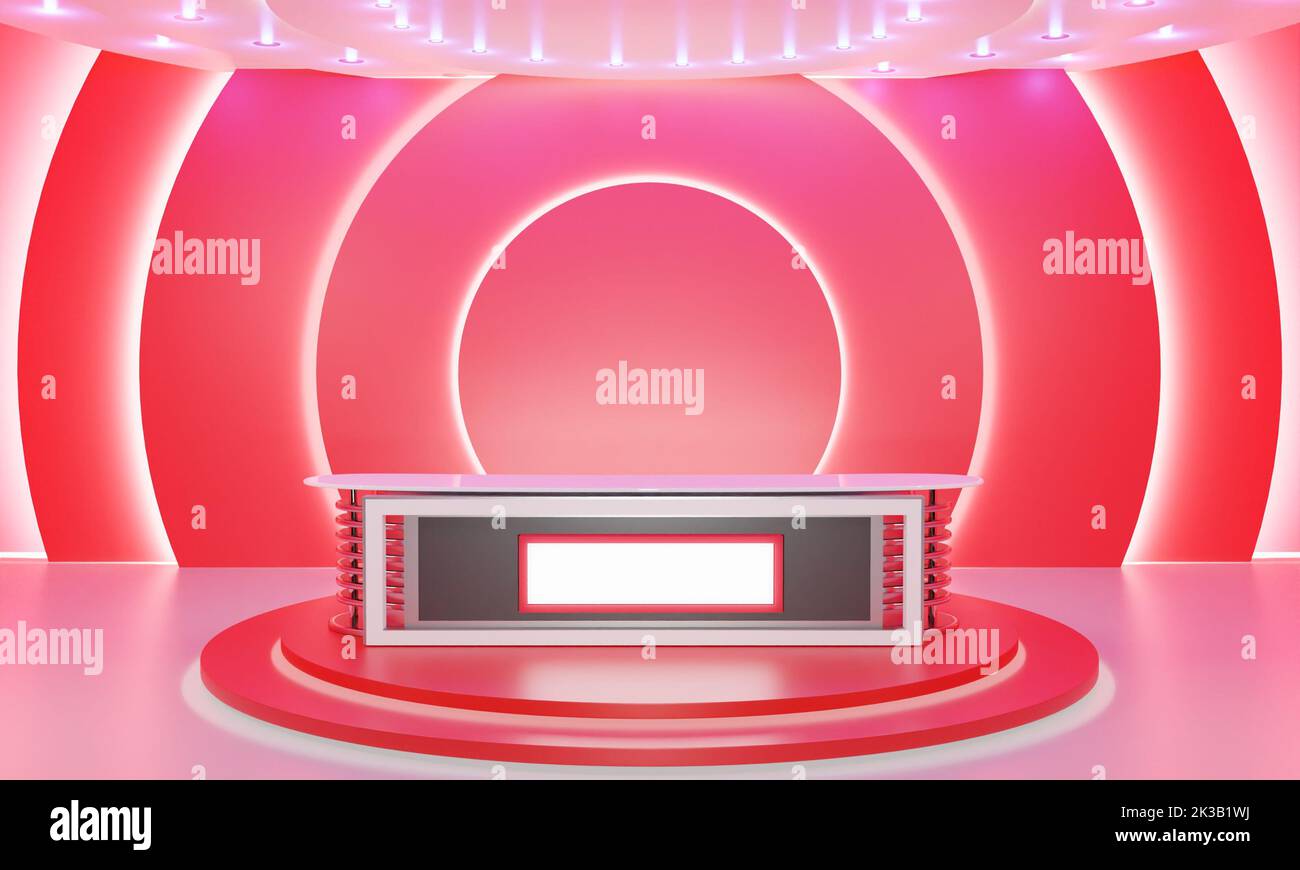 white table and lcd background in a news studio room.3d rendering Stock ...