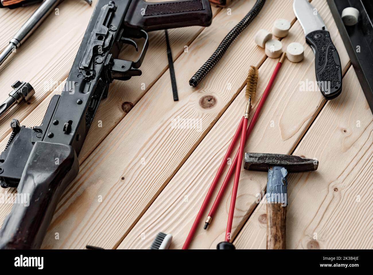 Gunsmith's working table for gun cleaning and maintaining Stock Photo ...