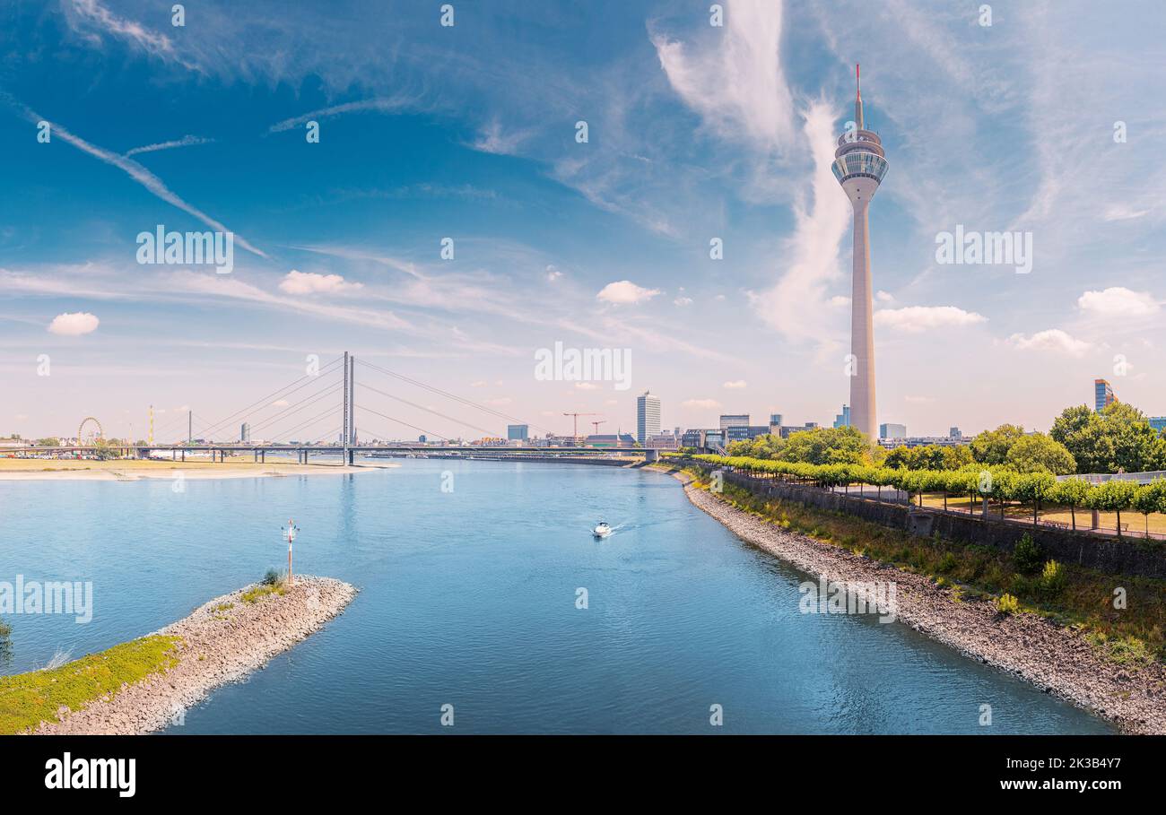 Rheinturm Tv Tower - is a famous travel and sightseeing landmark with ...
