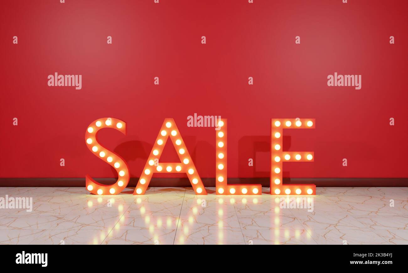 red text neon on podium with red studio.3d rendering Stock Photo - Alamy