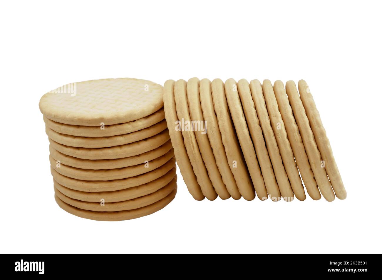 A stack of round bread crackers isolated on white background Stock ...