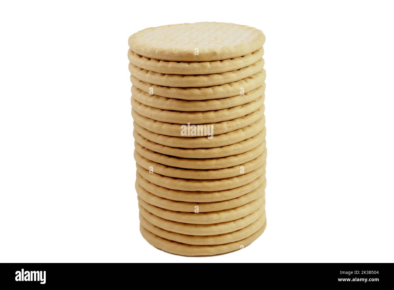A stack of round bread crackers isolated on white background Stock ...