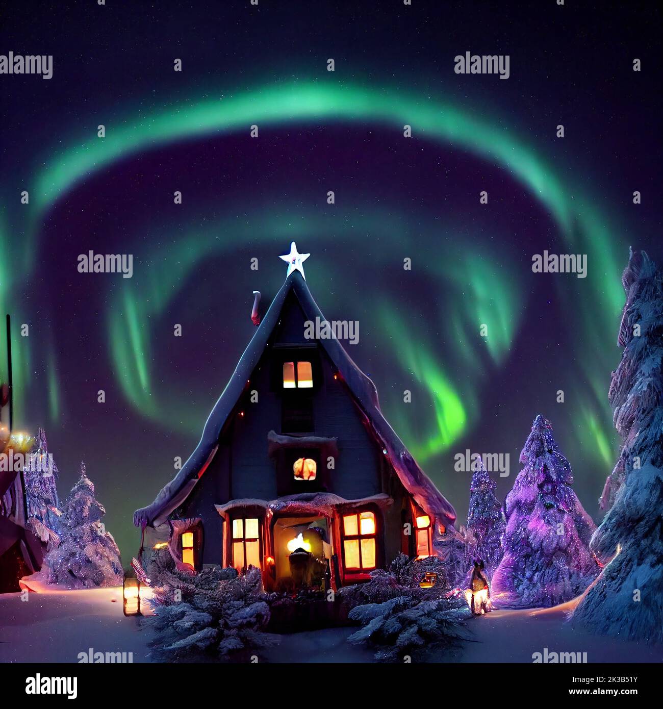 Santa's house at the North Pole in the Arctic circle Northern Lights in ...