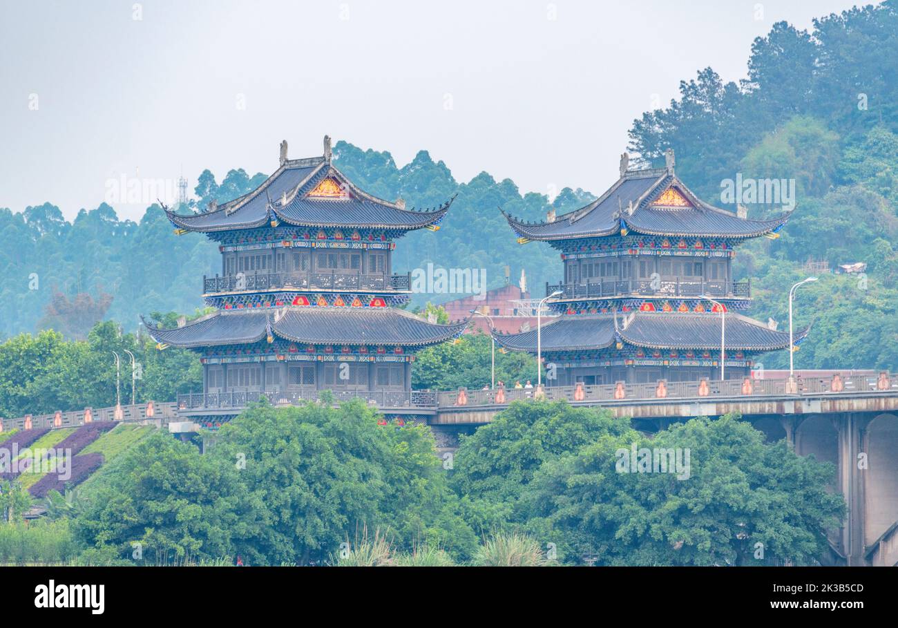 Dusk view of the Leshan Min River Bridge in Sichuan Province, China ...