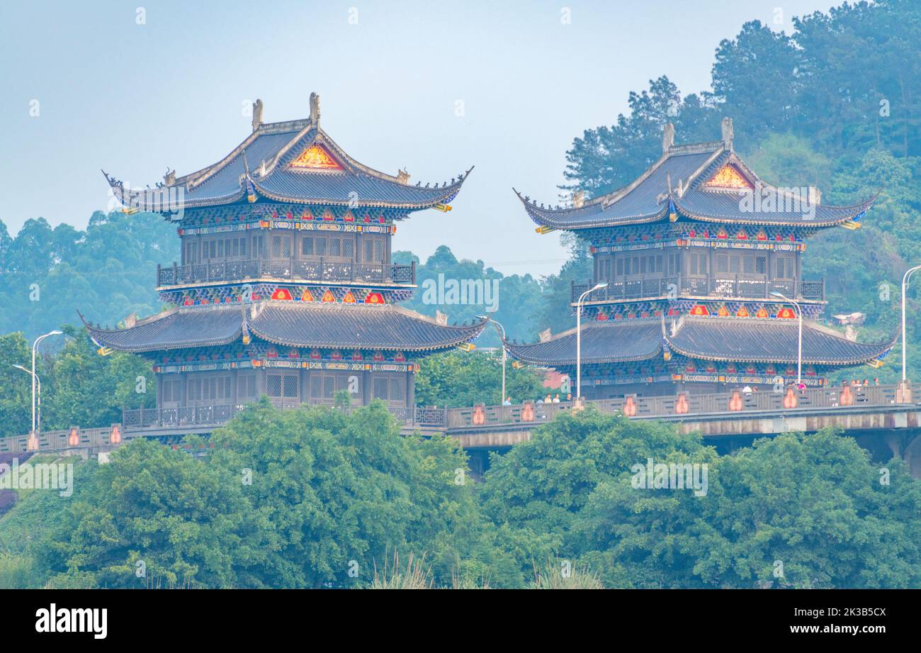 Dusk view of the Leshan Min River Bridge in Sichuan Province, China ...